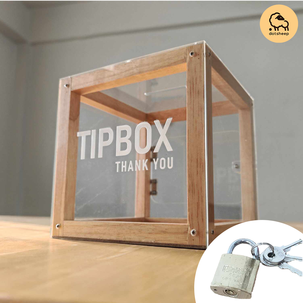 Dotsheep กล่อง Tip box กล่องทิป ไม้ +อะคริลิค กล่องทิปบ็อก เก็บเงินและใส่เงิน - ฟรี! กุญแจล็อค ...