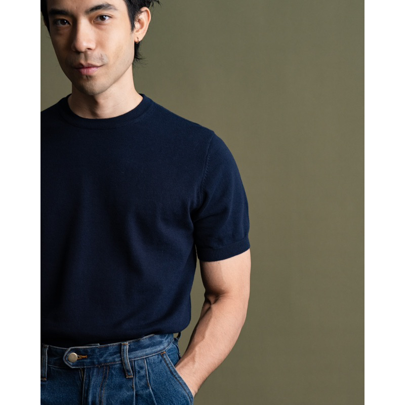 Made to Mature Knitted Crew Neck Tee - Navy เสื้อยืดคอกลมผ้าถัก สีกรม | Shopee Thailand