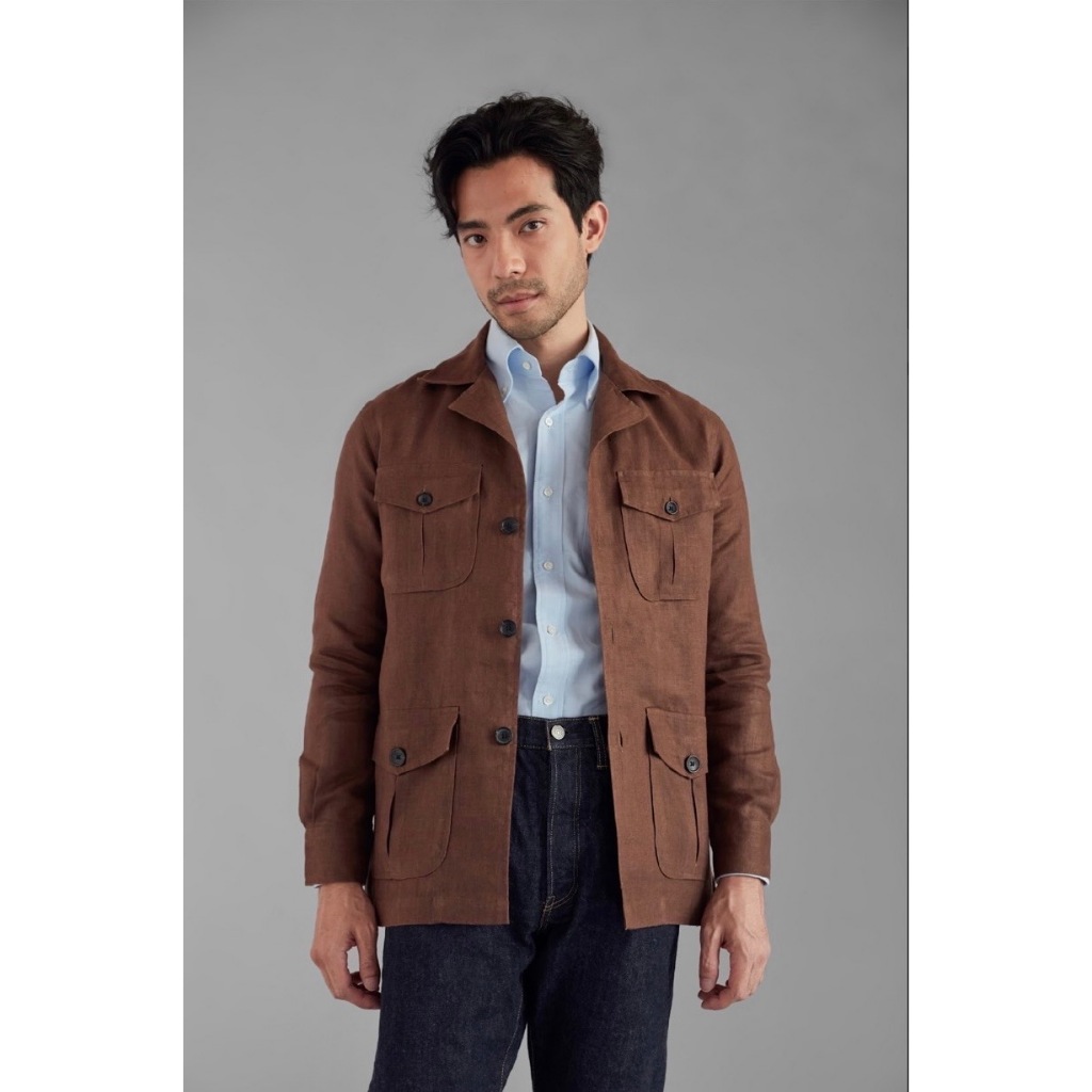 [ส่วนลด20% 44XTRA20] MadetoMature Linen Safari Jacket Overshirt Tobacco ...