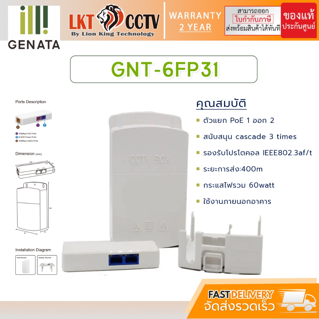 GENATA รุ่น GNT-6FP31 ตัวแยก PoE 1 ออก 2 | Shopee Thailand