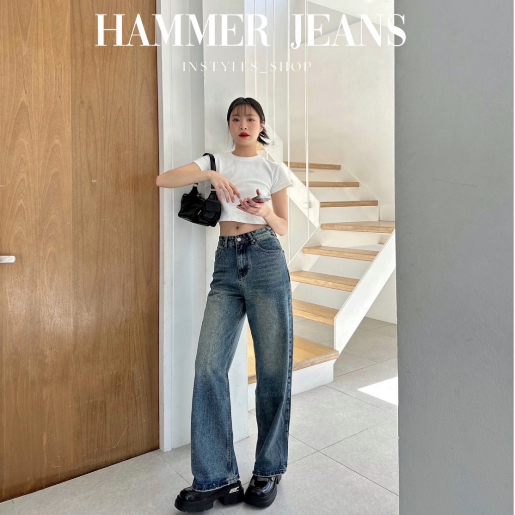 Instyles_Shop - Hammer Jeans กางเกงยีนส์ขากระบอกใหญ่เอวสูง สียีนส์ฟอก ...