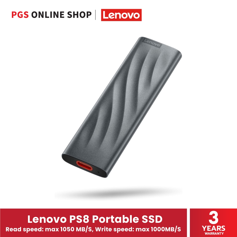 Lenovo PS8 Portable SSD (อุปกรณ์จัดเก็บข้อมูลแบบพกพา) R/W up to 1,000/1,050 MB/s, USB 3.2 Gen 2 ...