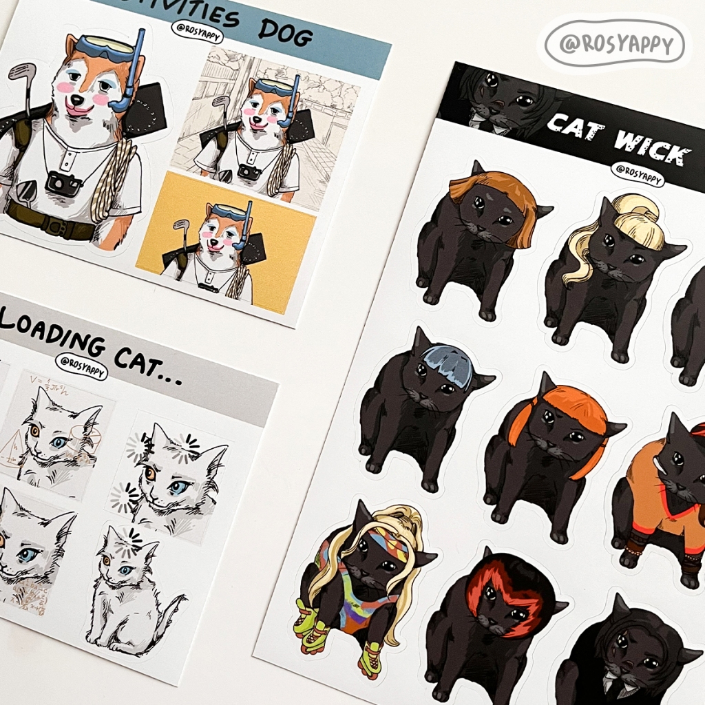 RosyAppy - Catwick V.2 MEME น้องหมาแมว น่ารัก ตลก Sticker PP เนื้อด้าน ...