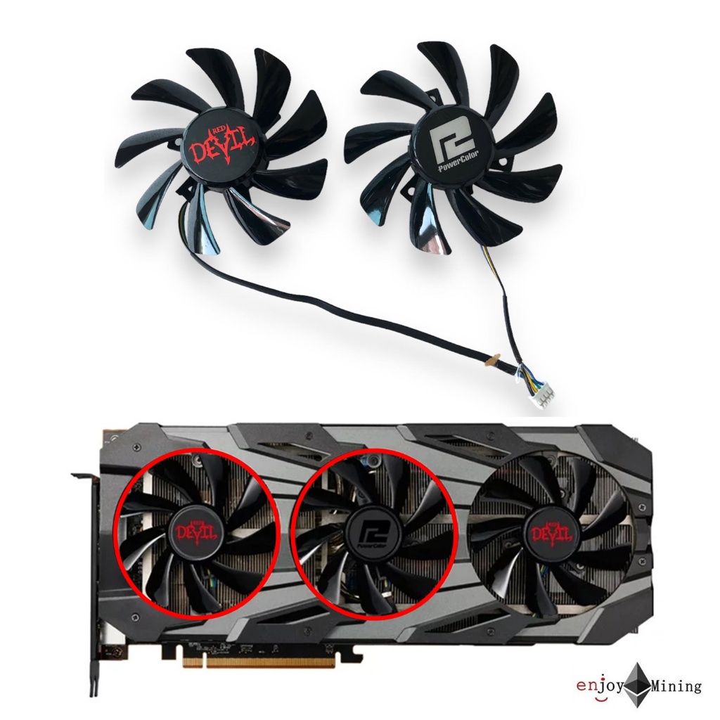 พัดลมการ์ดจอ POWERCOLOR RX5700 RX5700XT Red Devil graphics card cooling ...