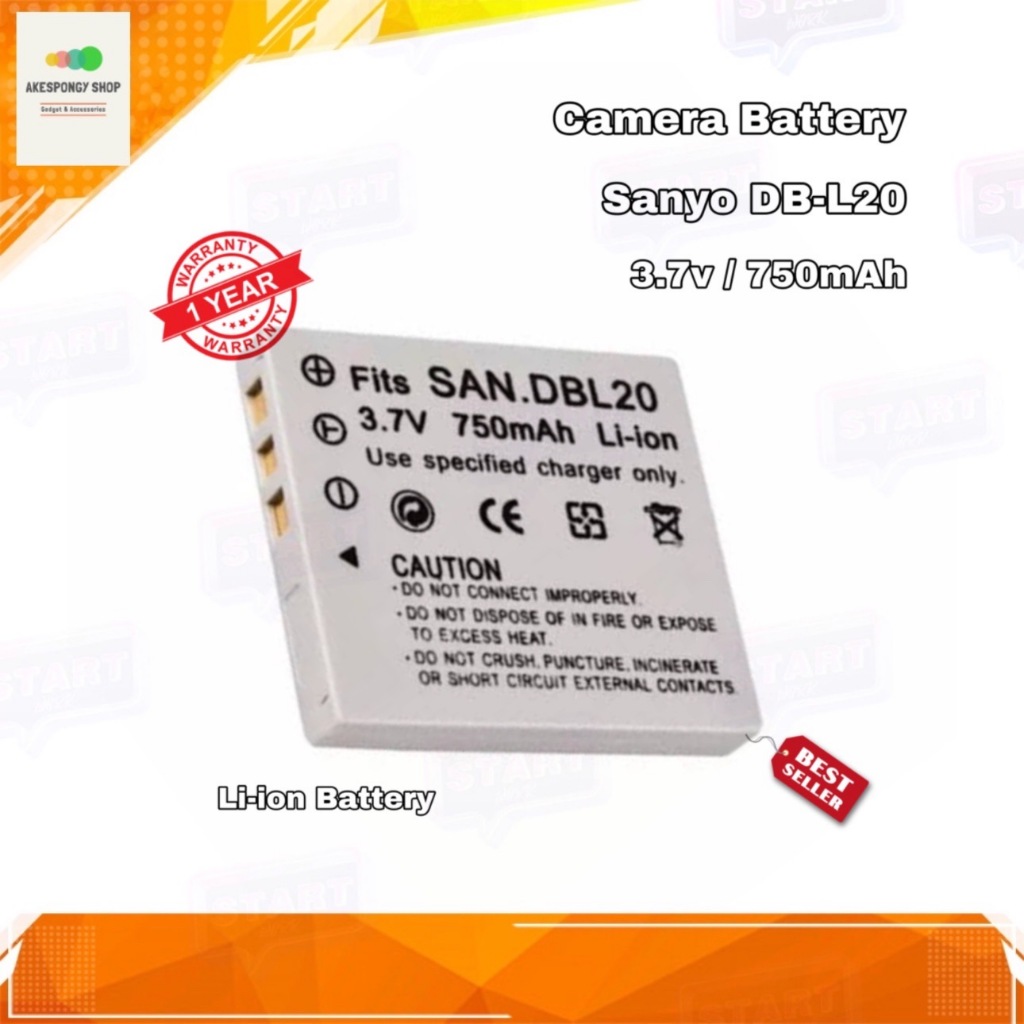 แบตเตอรี่กล้อง Camera Battery Sanyo DB-L20 (3.7v/750mAh) Li-ion Battery For Sanyo Xacti Model ...
