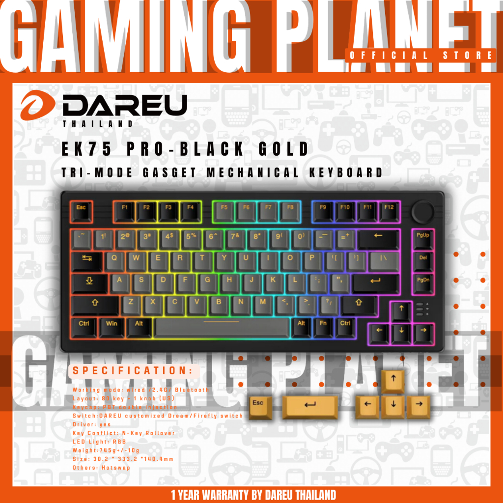DAREU EK75 Pro คีย์บอร์ดไร้สาย 3 โหมด Gasket mount N-Key Rollover Anti ...