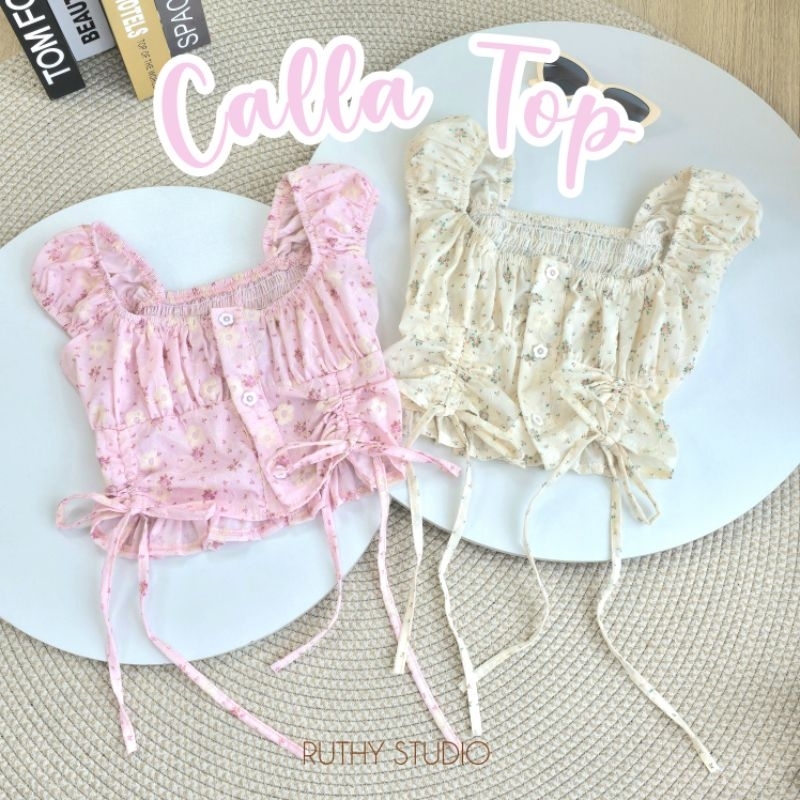 Calla Top-ครอปแขนตุ๊กตารูดหน้าลายดอก | Shopee Thailand