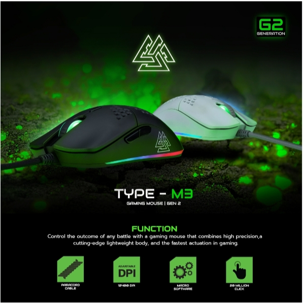 EGA TYPE M3 white GEN2 GAMING MOUSE เมาส์เกมมิ่ง มีสาย ไฟ RGB PIXART ...