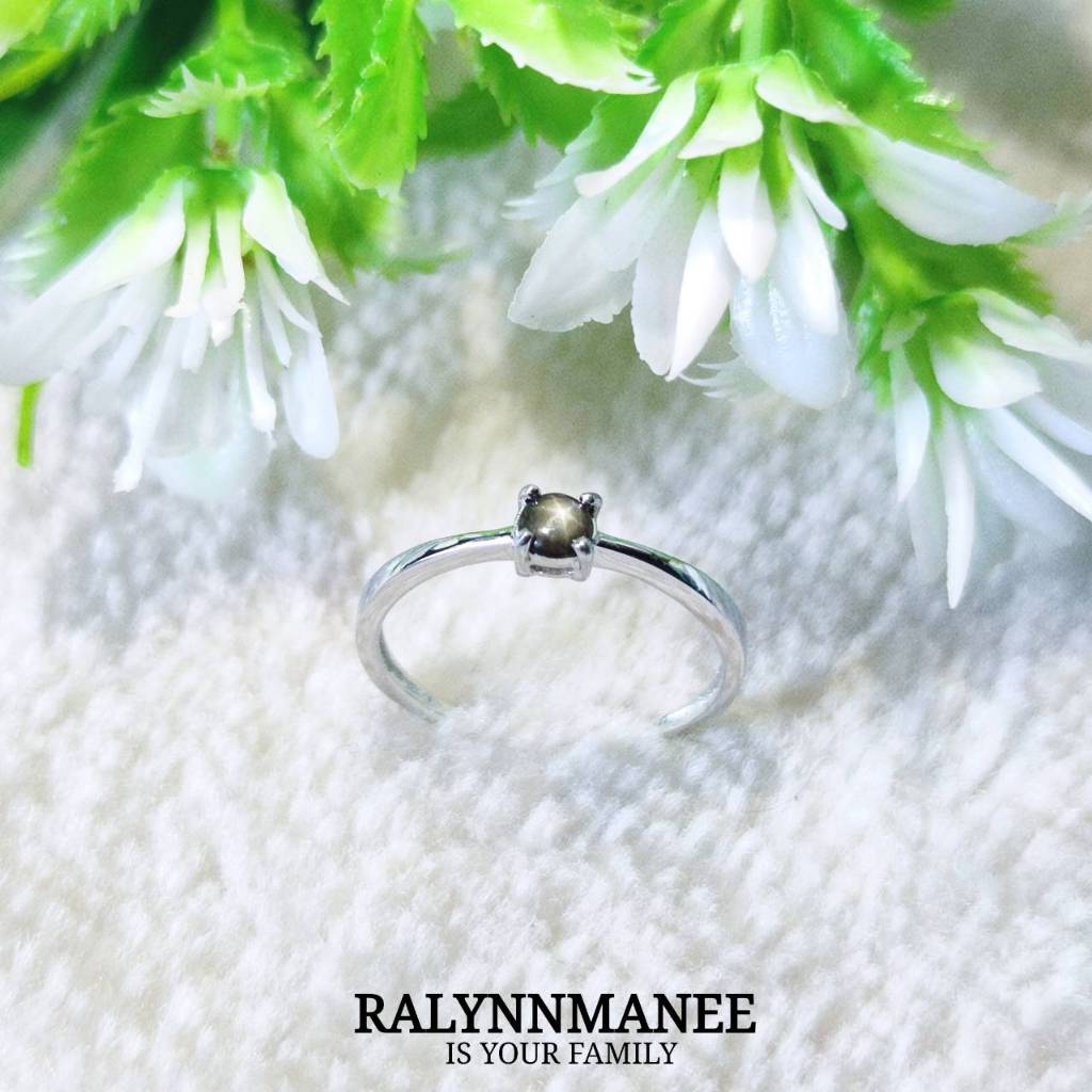 I6405 แหวนพลอยแบล็คแซฟไฟร์แท้ ( Black Sapphire ) มีสตาร์ ตัวเรือนเงิน ...