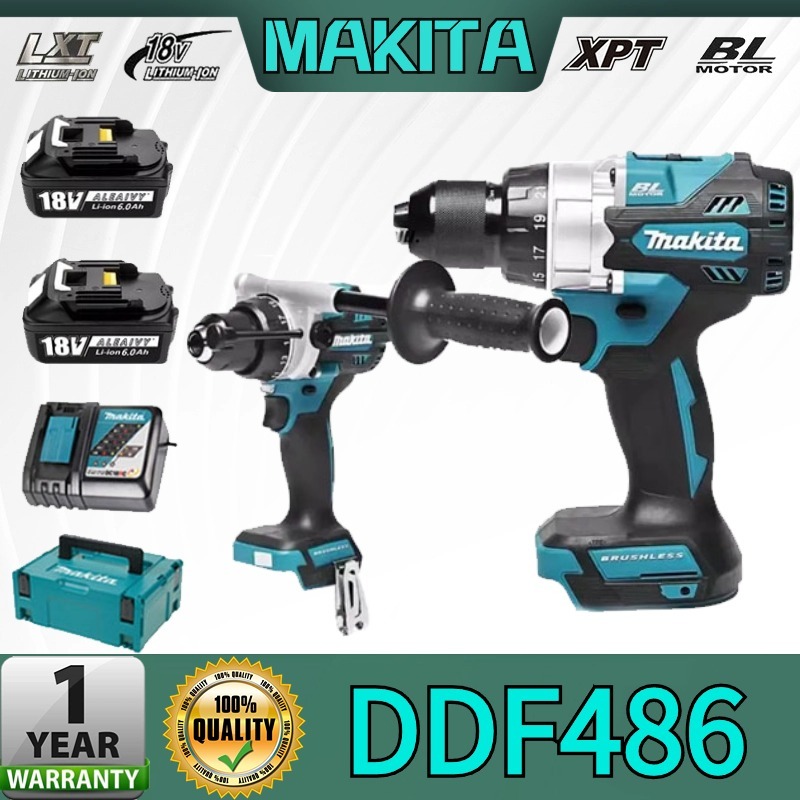 Makita DDF486 18V Brushless ชาร์จผลกระทบ สว่านไฟฟ้าเริ่มต้น 6.0Ah ...