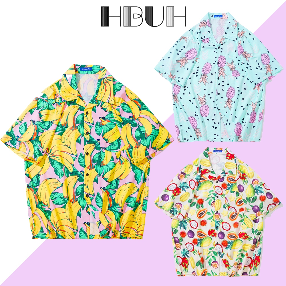 HBUH เสื้อเชิ้ตฮาวาย สินค้ามาใหม่ ผ้านิ่ม สไตล์เกาหลีมาแรง พร้อมส่ง（ลาย ...
