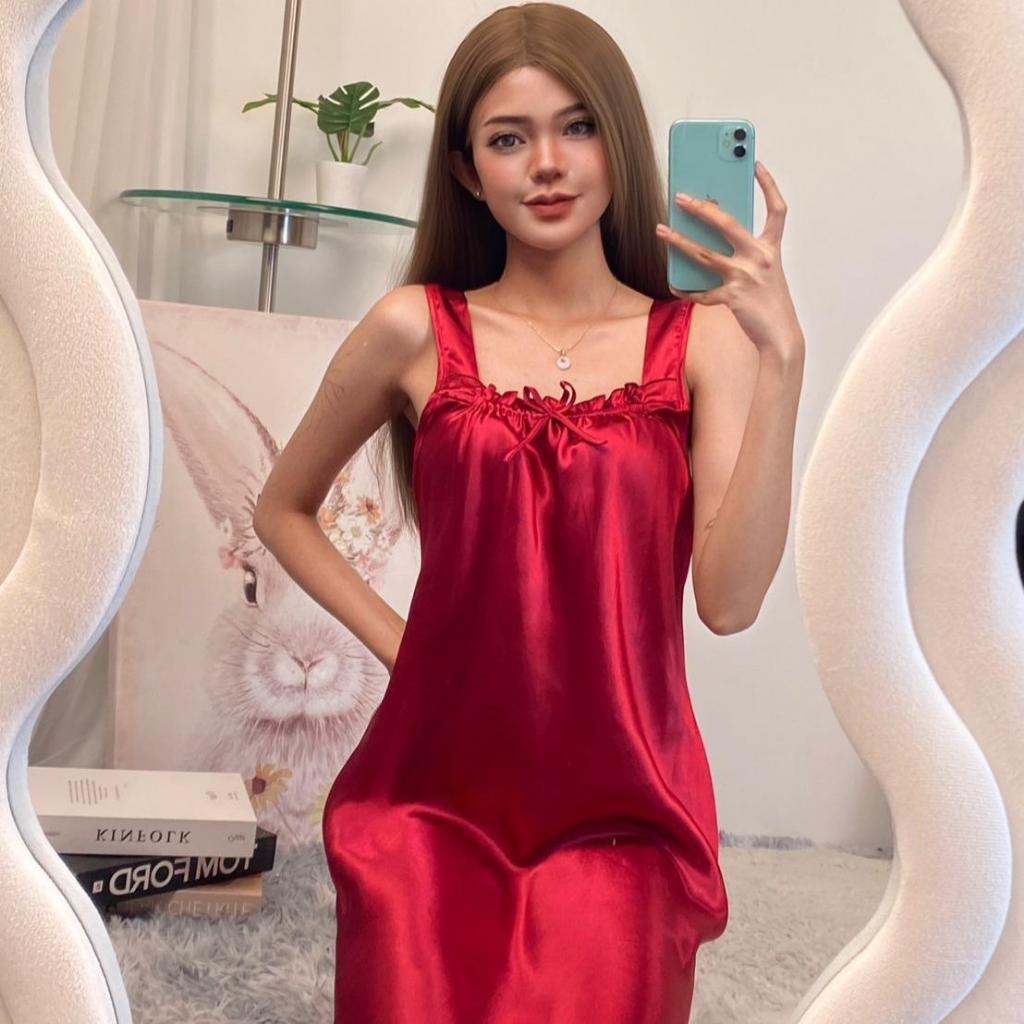 ซาตินเดรสสายเดี่ยว กระโปรงนอน ลื่นชื่นถือถือ สไตล์คลาสสิก คลุม สาว อ้วน พลัสไซส์ Q401 | Shopee ...