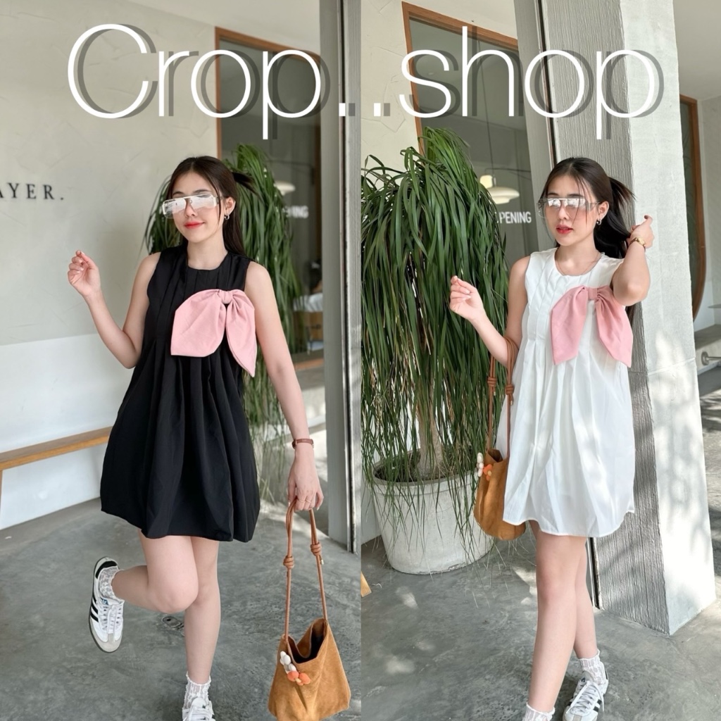 crop..shop เดรสทรงสวย โบว์เเน่นๆน่ารักมากก น่ารักใส่ง่ายสุดๆ ผ้าดีใส่ ...