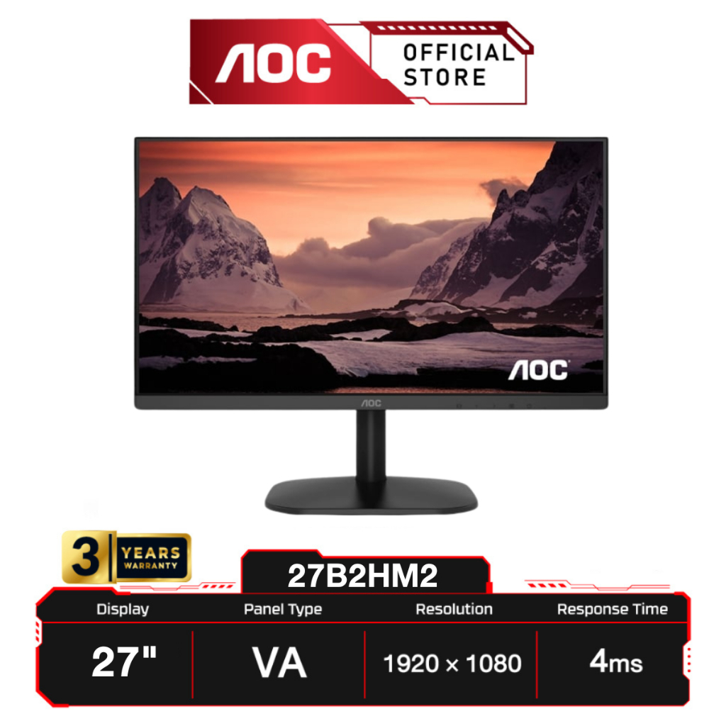 (ใหม่) AOC 27B2HM2 (มอนิเตอร์) 27'' VA/ Flat/ 1920 x 1080 @100Hz 4ms ...