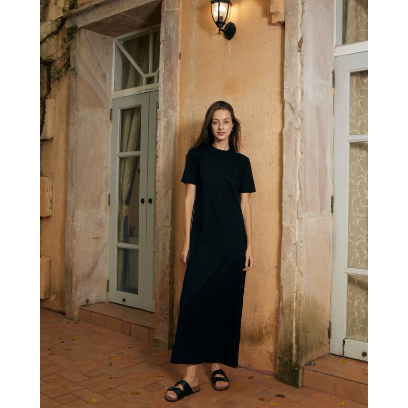 Rool - Dress R132 ชุดเดรสยาว ชุดเดรสยาวมินิมอล ทรงตรงคอกลม ผ้าคอตตอน ...