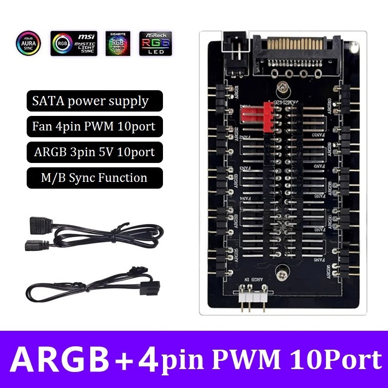 Hub ต่อพ่วง ARGB Hub 3pin 5V 10 Port M/B Sync SATA power supply ...