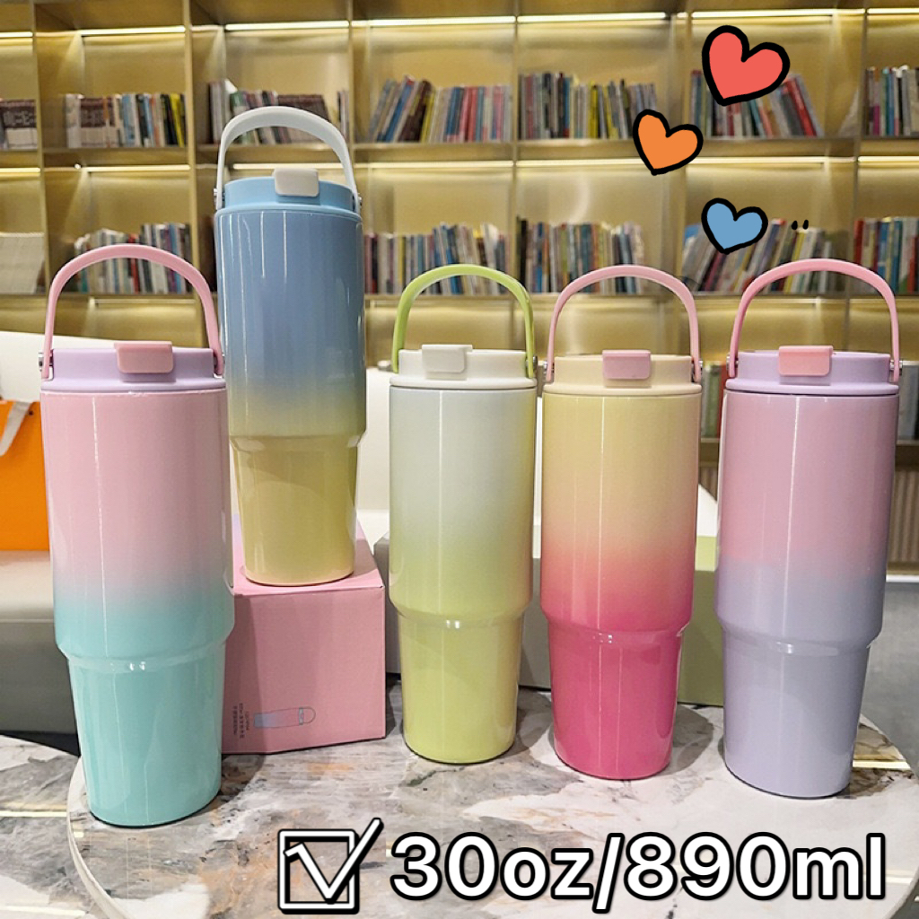 890ml แก้วน้ำเก็บความเย็น สแตนเลส304 รุ่นมีหูหิ้วมีหลอด แก้วสแตนเลส ขวดน้ําเก็บความเย็น Onesuper ...