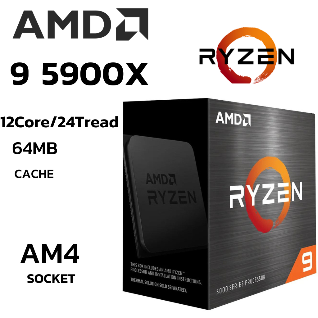 CPU (ซีพียู) AMD RYZEN 9 5900X 12Core/24Tread BestClock 3.7 GHz Turbo 4.8Ghz (SOCKET AM4 ...