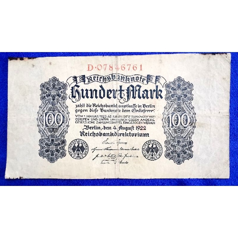 แบงก์ เก่า อายุ 100 ปี เยอรมัน Germany, 100 Mark, B464T, (ยุค Weimar Republic), ใช้แล้ว | Shopee ...