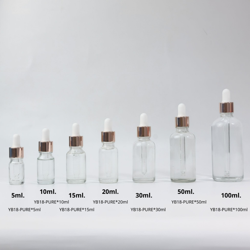 ขวดแก้วพร้อมดรอปเปอร์(ฝาพิงค์โกลด์ จุกขาว)ขนาด 5ml 10ml 15ml 20ml 30ml 50ml 100mlหัวบีบหยด ใส่เซ ...
