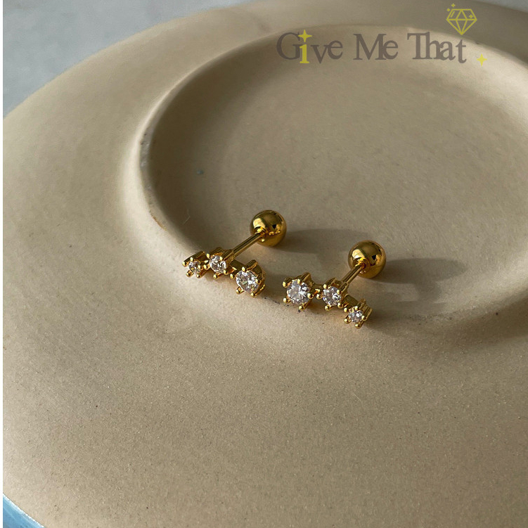 ต่างหูจิวสแตนเลสแท้ สไตล์มินิมอล Minimal จิวฝังเพชร แบบติดหู รุ่น Little 3Star Earrings ...