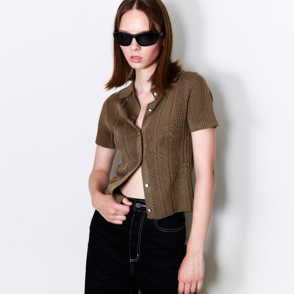 SHE KNOWS - Maya Knit Top เสื้อนิตแขนสั้นลายทาง ไซส์ XS-XL | Shopee Thailand