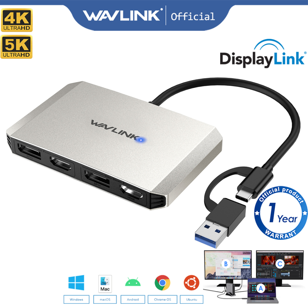 Wavlink WL-UG69DH2 อะแดปเตอร์ USB พร้อมจอแสดงผล USB A TYPE C เป็น 2 ...