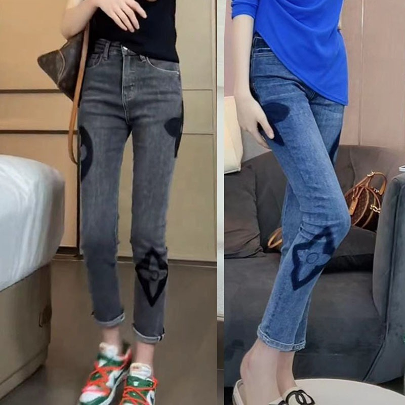 GHAOHES กางเกงยีนส์ยืด S-5XL ดำ / น้ำเงิน กระบวนการเย็บปักถักร้อย ลมเกาหลี | Shopee Thailand