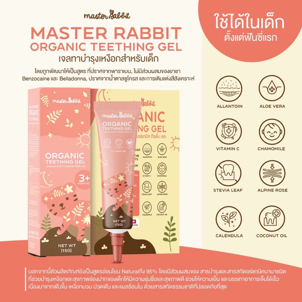 Master Rabbit Teething มาสเตอร์แรบบิท เจลแก้ปวดเหงือก ฟันขึ้น แผลในปาก ร้อนใน สำหรับเด็ก ...