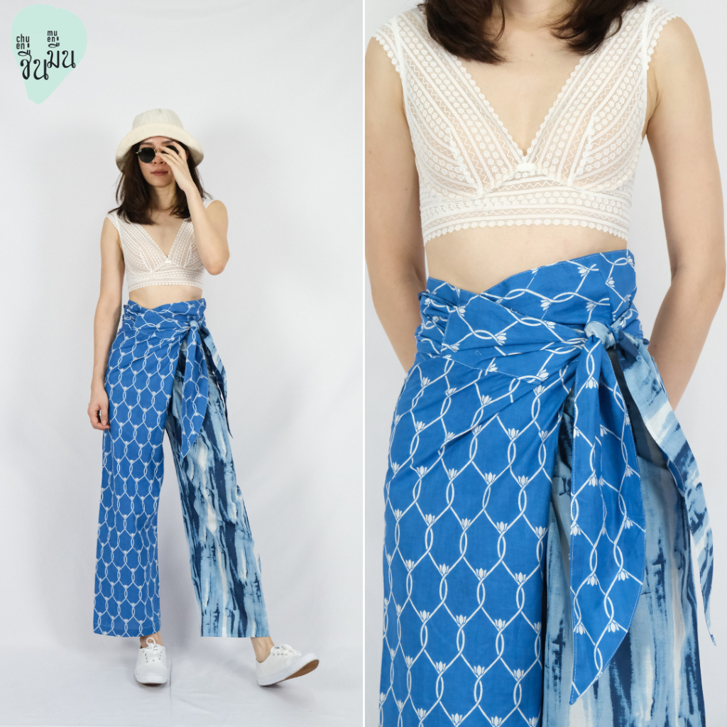 กางเกงขายาว Wrap Pants two colors made by indian cotton กางเกงเลผูกข้าง ...