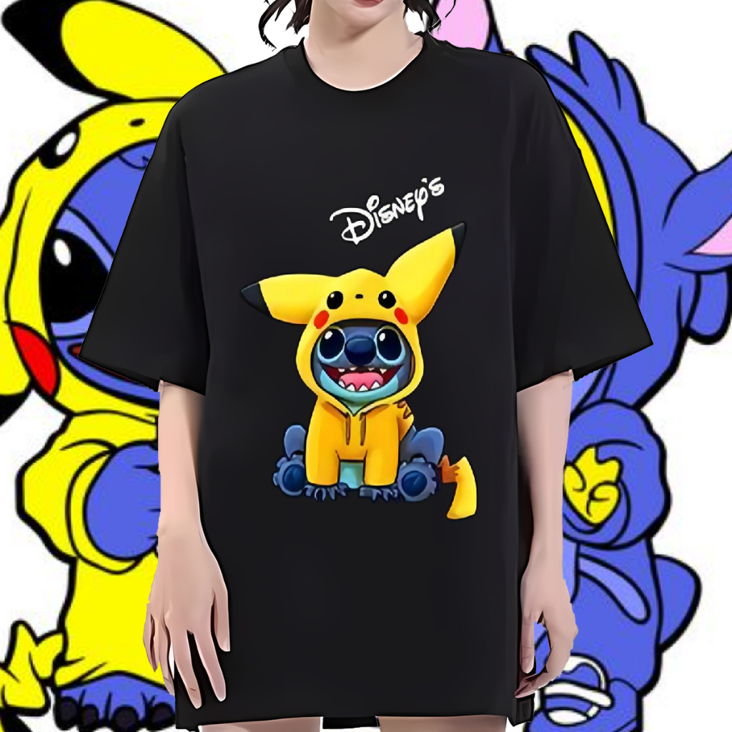 [⚡⚡Flash sale⚡⚡]เสื้อ Disney-Stitch/Pikachu ผ้าคลุมศีรษะพิมพ์ผ้าฝ้ายบวก ...