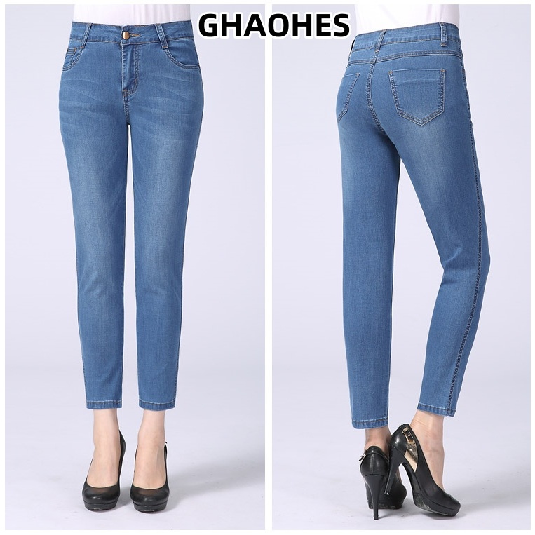 GHAOHES กางเกง ยีนส์ ยืด S-5XL ผ้ายืด สาวอวบ กางเกงช้าง สีสวยใส่สบาย v38 | Shopee Thailand