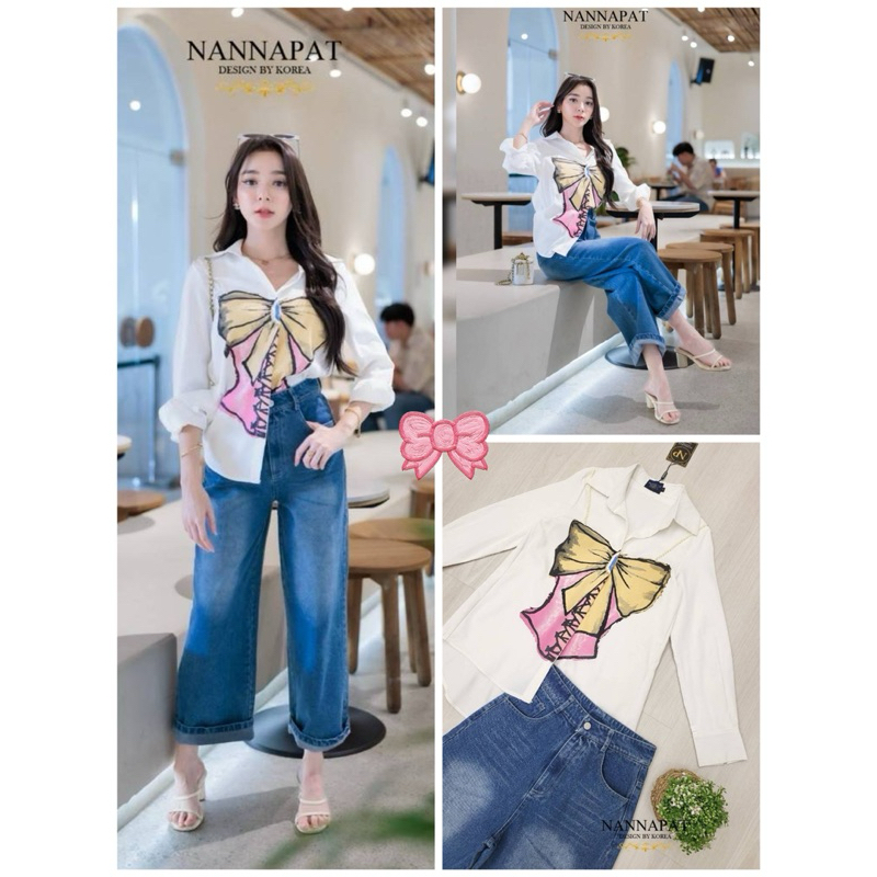 (มี M,L,Xl) ป้าย Nannapat ชุดเซทกางเกงยีนส์ขายาวและเสื้อเชิ๊ตแขนยาวผ้าดี | Shopee Thailand