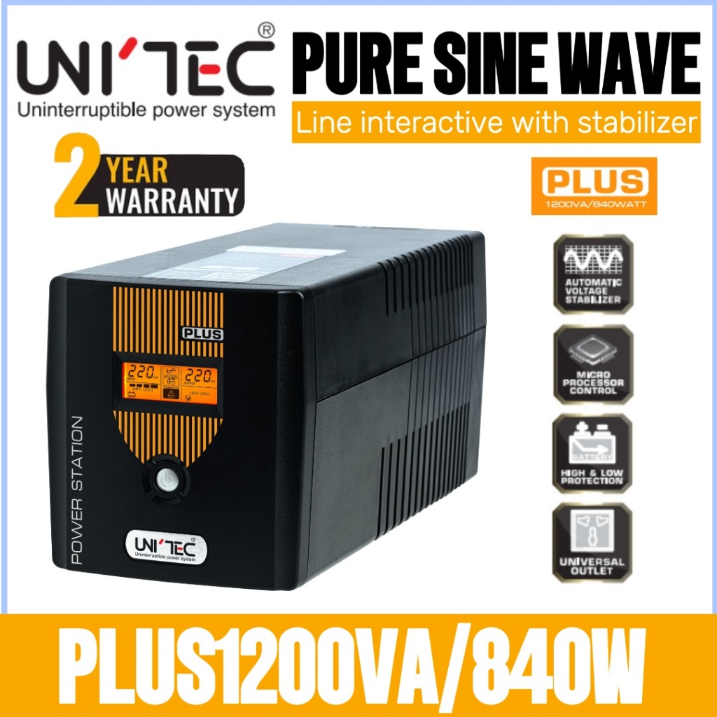 Unitec UPS PLUS 1200VA/840W/PSU80+/iMac/PS4/RIG/ Pure Sine Wave 100%/Service Center ประกัน 2 ปี ...