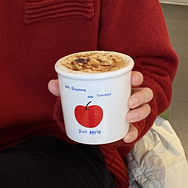 【พร้อมส่งในไทย】แก้วกาแฟเซรามิก แอปเปิ้ลแดง มือวาด แก้วน้ำ ของขวัญสำหรับคู่รัก 350ml Red Apple ...