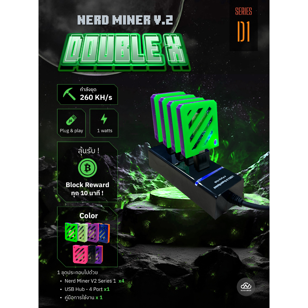 Nerd Miner V2 Model DoubleX (Series D1) "Set 4 pcs+Hub" แรงขุดรวม ~260 ...
