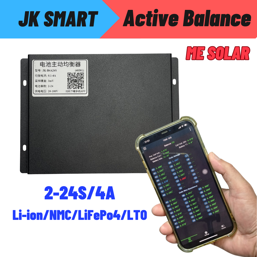 JK Smart Active Balance 2-24S 2A/4A/15A เชื่อมต่อผ่านบูลทูธ รองรับแบตชนิด Li-ion/NMC LiFePo4 และ ...