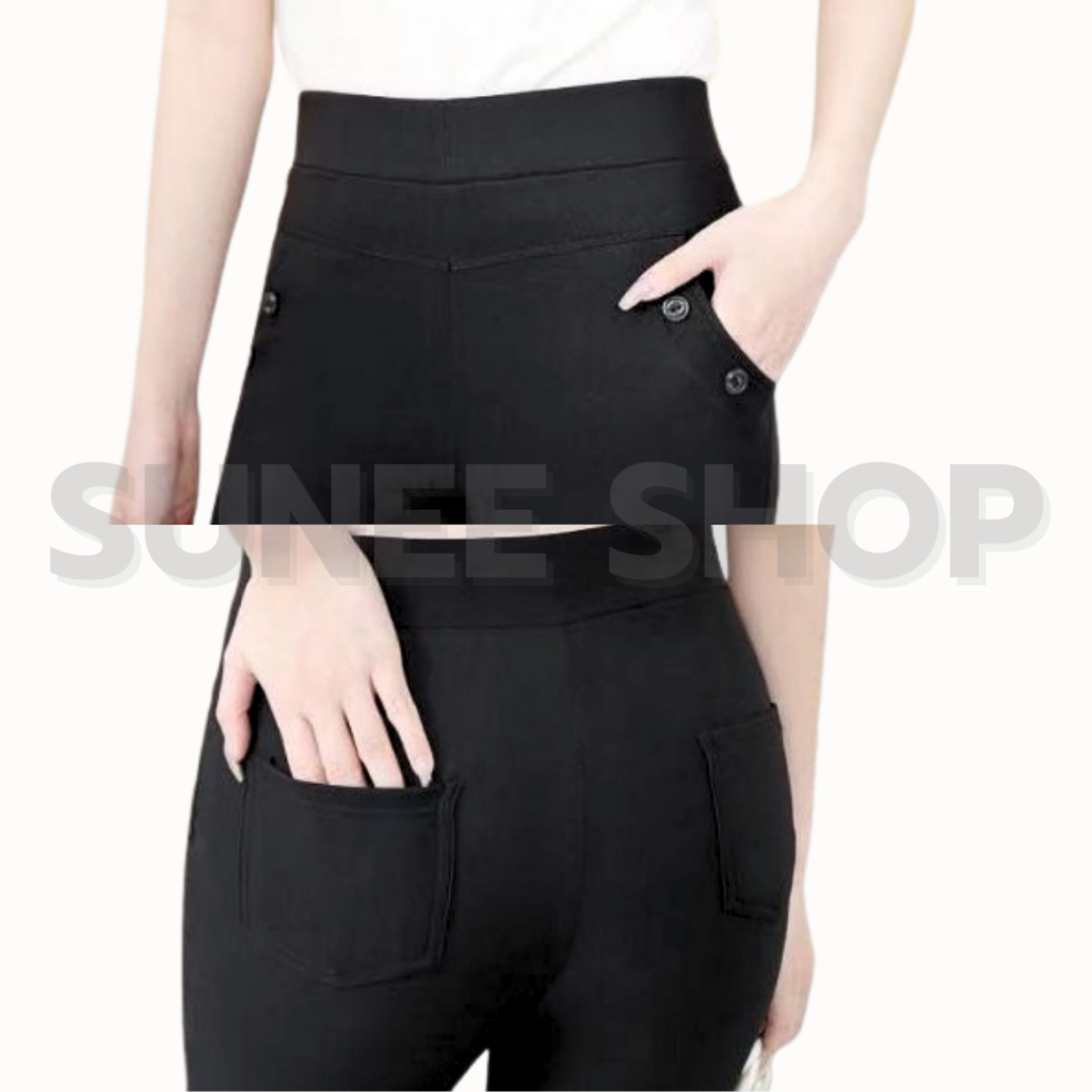 Sunee กางเกงขายาวสีดำ ผ้ายืดเกาหลี XL-8XL เอว 24-40 กางเกงทำงาน คนอ้วน สาวอวบ ไซส์ใหญ่ (960 ...