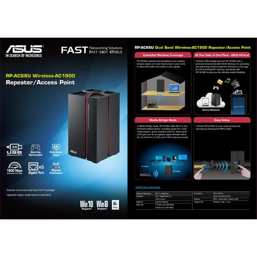 ACCESS POINT (แอคเซสพอยต์) ASUS RP-AC68U DUAL BAND AC1900 ANTENNAS ...