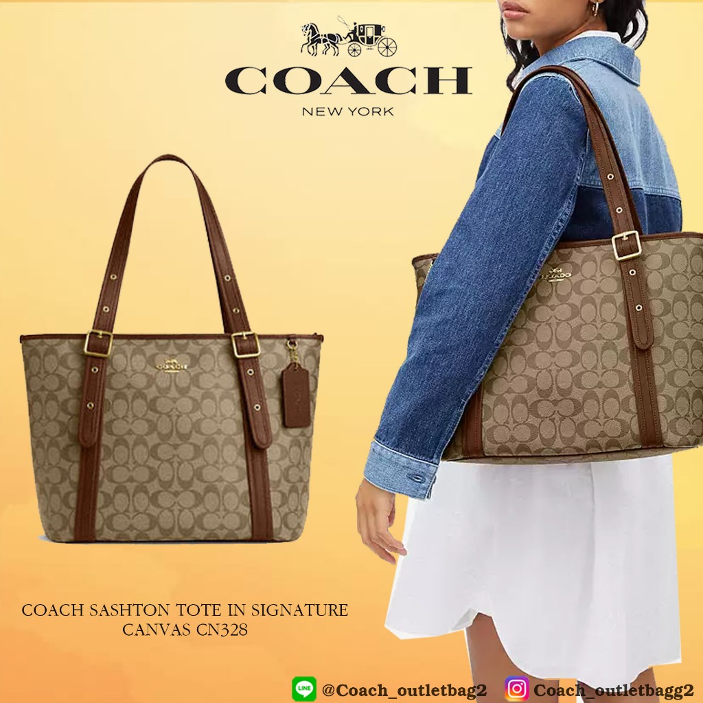 💯Coach ASHTON TOTE IN SIGNATURE CANVAS CN328 | Shopee Thailand