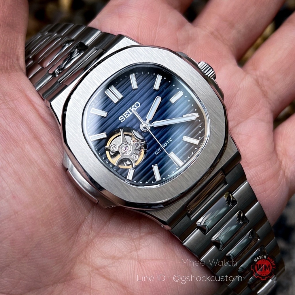 Seiko Mod Open Heart Nautilus Design Deep Blue Waffle Dial NH38 ...