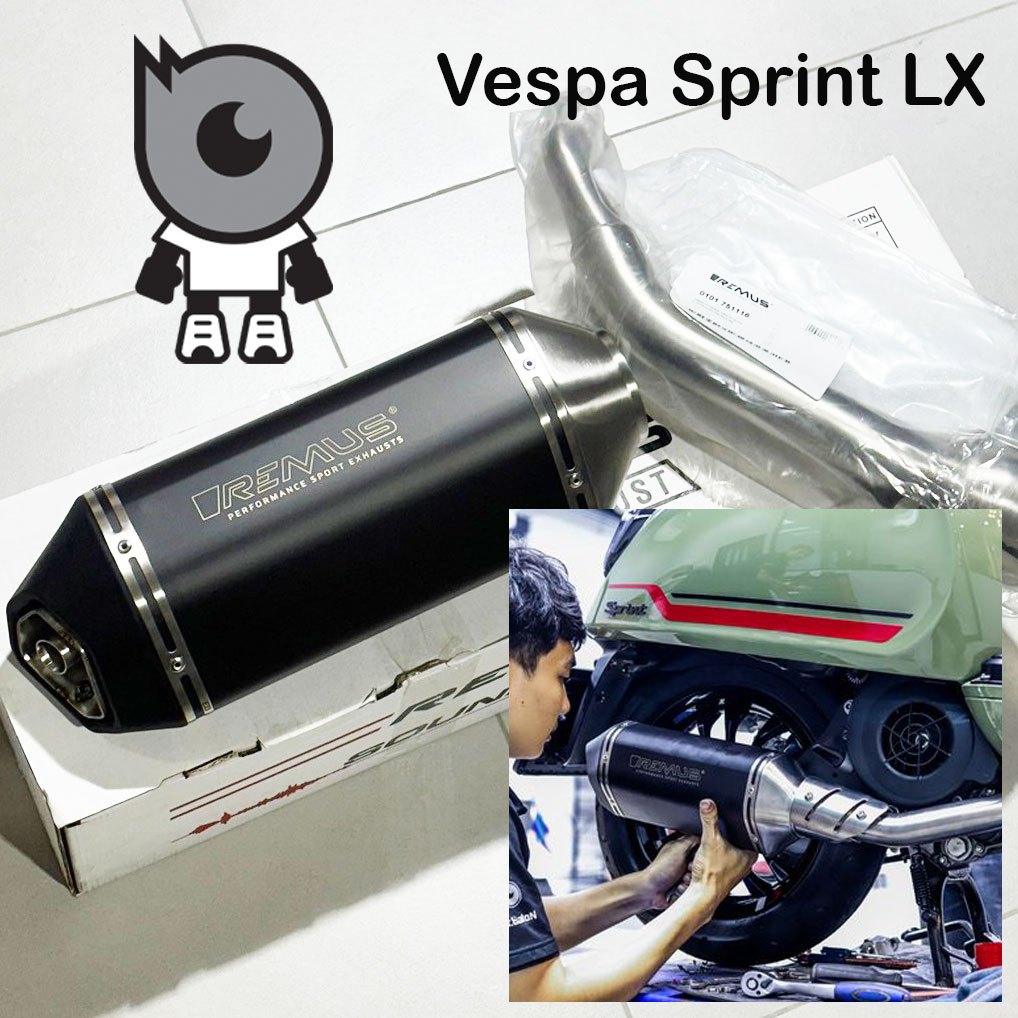 ท่อแต่ง Remus Full System แท้สีดำ สำหรับ New Vespa รุ่น Sprint ...