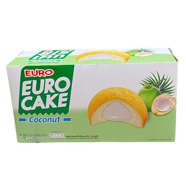 EURO CAKE COCONUT ยูโร่เค้ก มะพร้าว 17g รสใหม่ 1 กล่อง/จำนวน 12 ชิ้น ...