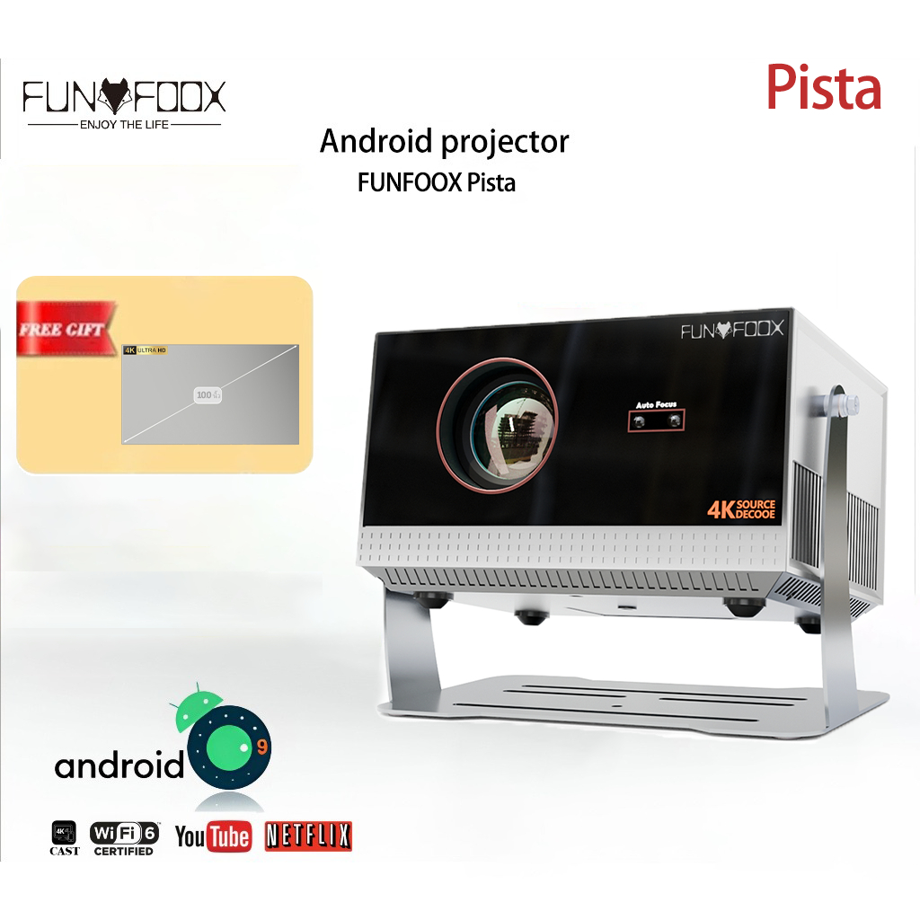 FUNFOX Pista โปรเจคเตอร์ 4K, โปรเจคเตอร์ขนาดเล็กพกพาความละเอียด 1080P ...