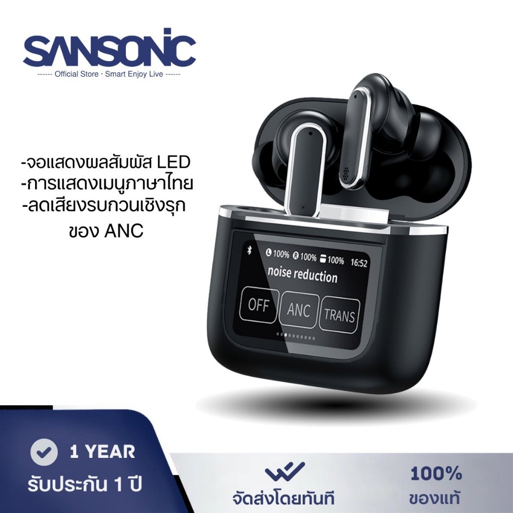 SANSONIC หูฟังไร้สาย หูฟัง Bluetooth จอแสดงผลสัมผัส LED หูฟังบลูทูธ 5.4 ...