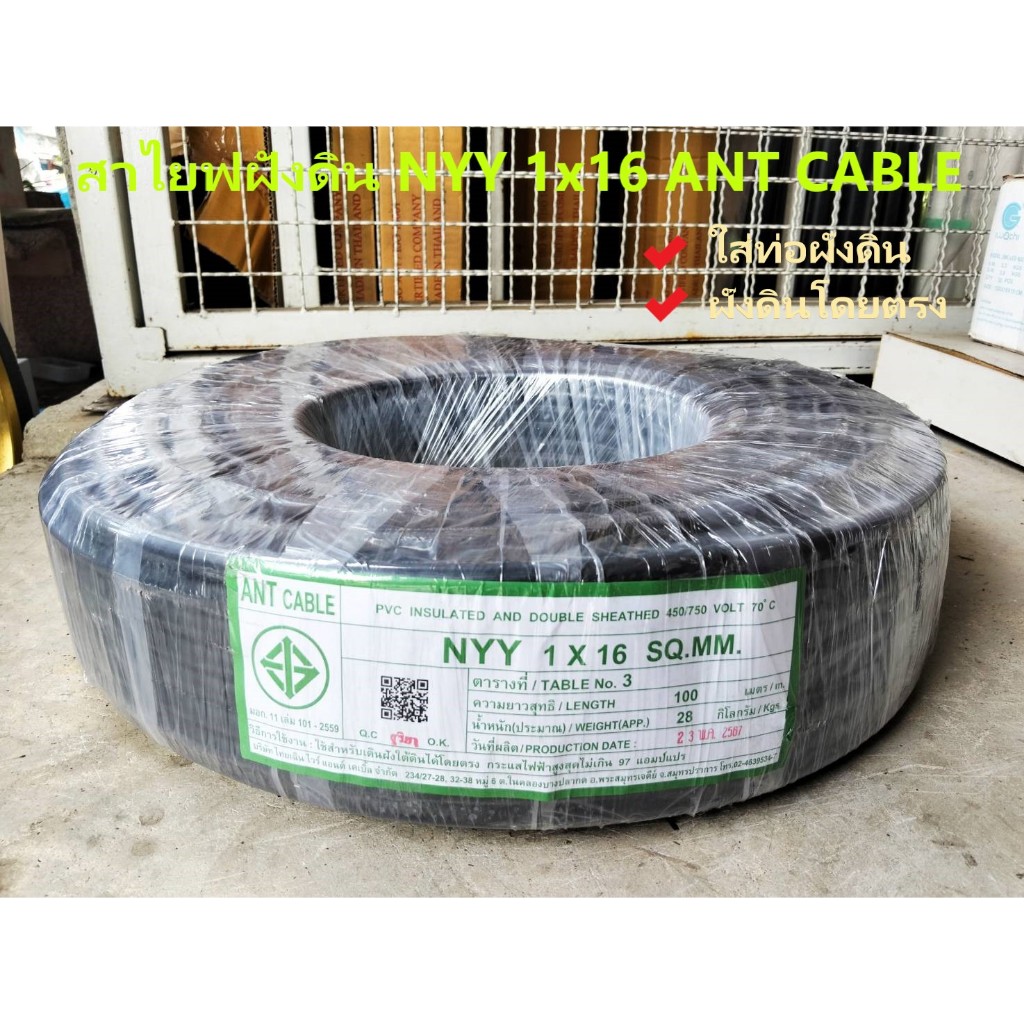 ANT CABLE สายไฟทองแดง7เส้น ฝังดิน สายไฟหุ้มฉนวน 3 ชั้น NYY 1x16 450 ...