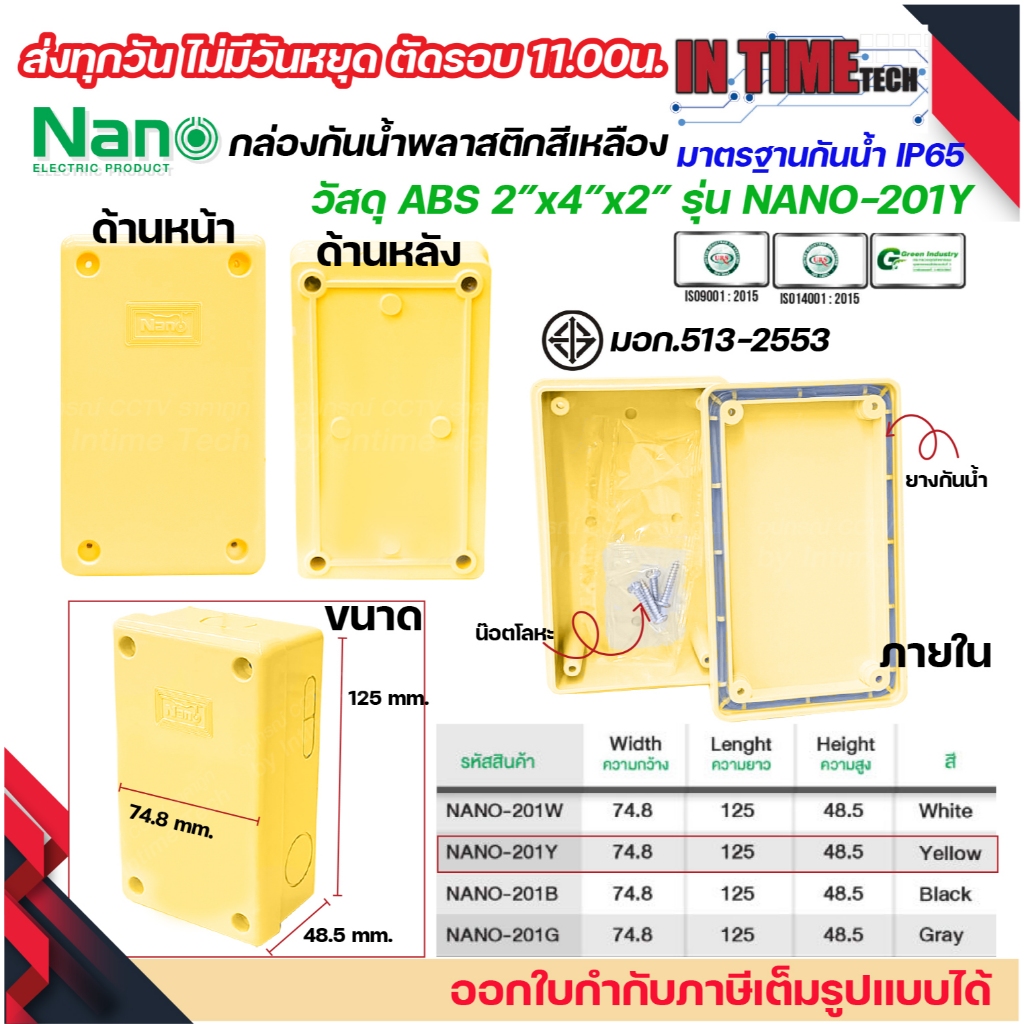 NANO กล่องพักสาย 2x4 ABS รุ่น NANO-201W บล็อคพักสาย Box กันน้ำ สีขาว สีเหลือง สีดำ และสีเทา IP65 ...