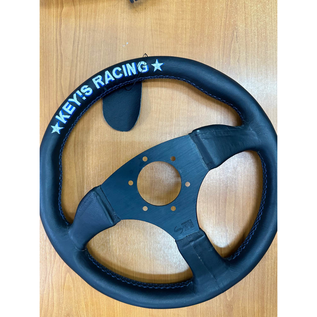 พวงมาลัยรถยนต์ หนังแท้ ปักโลโก้ Key Racing เดินด้ายสีฟ้าสวยงาม ก้านยก ...