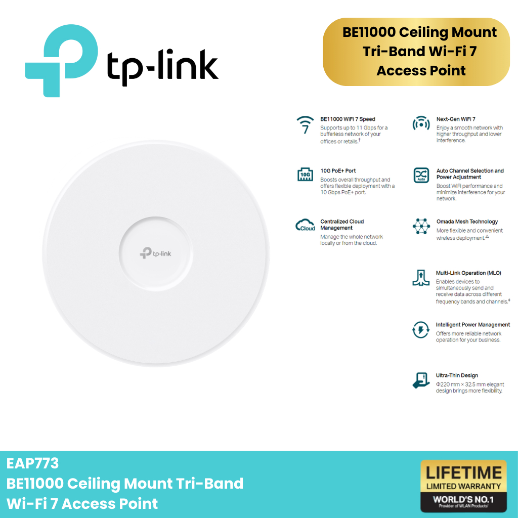 TP-Link EAP773 BE11000 Ceiling Mount Tri-Band Wi-Fi 7 Access Point ...