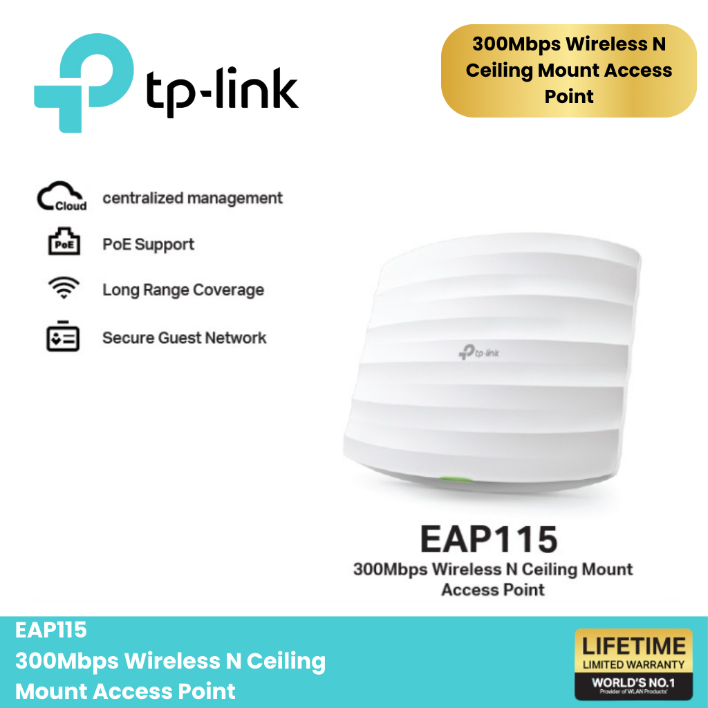 TP-Link EAP115 Access Point สำหรับองค์กร (300Mbps Wireless N Ceiling ...